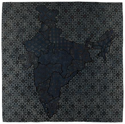 HANDBLOCK-PRINTED MAP OF BHARAT IN AJRAKH @ | StoryLTD